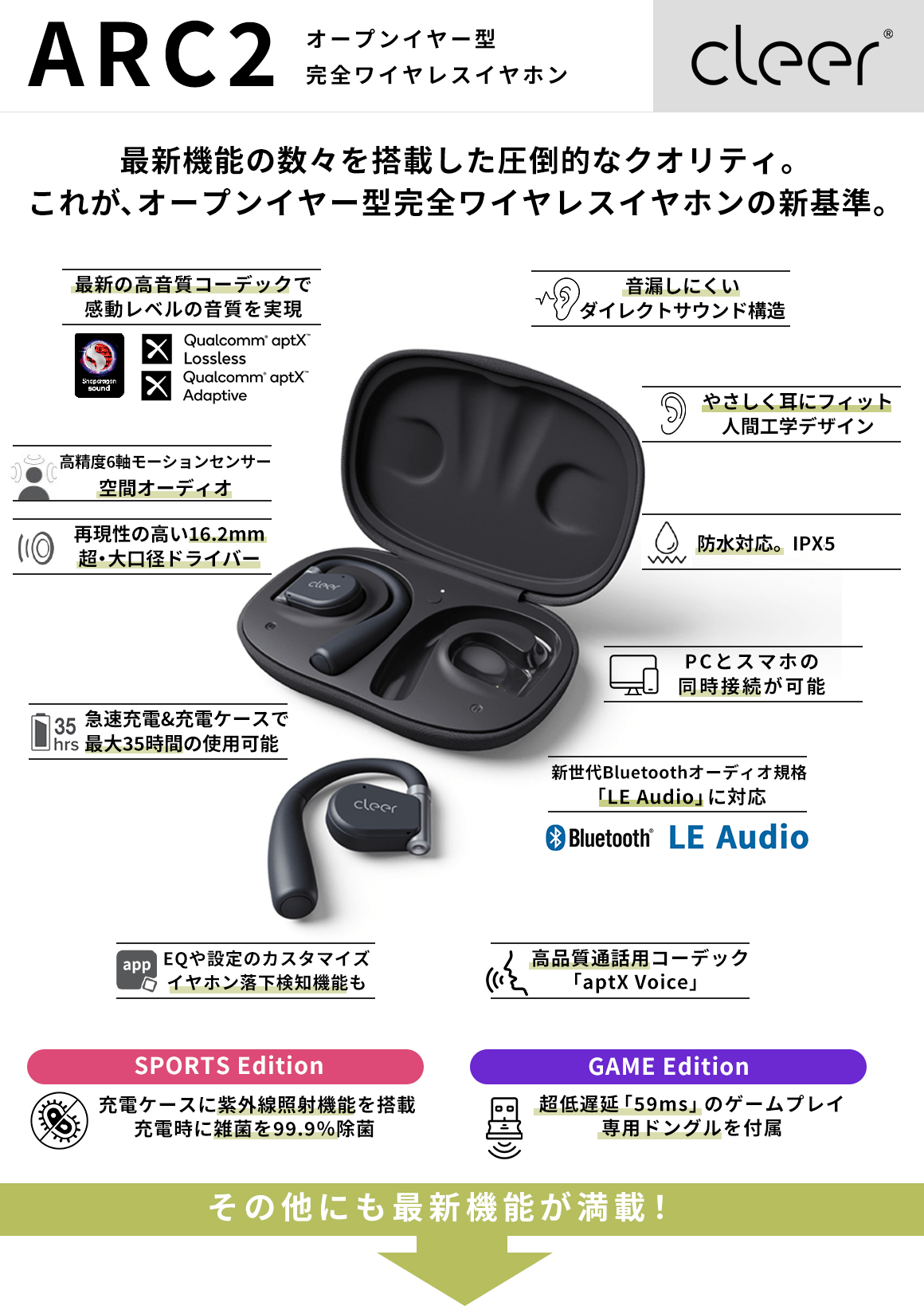 【クラウドファンディング】耳を塞がない完全ワイヤレスイヤホンCleer「ARC2」がクラウドファンディング中 | ウラチェック